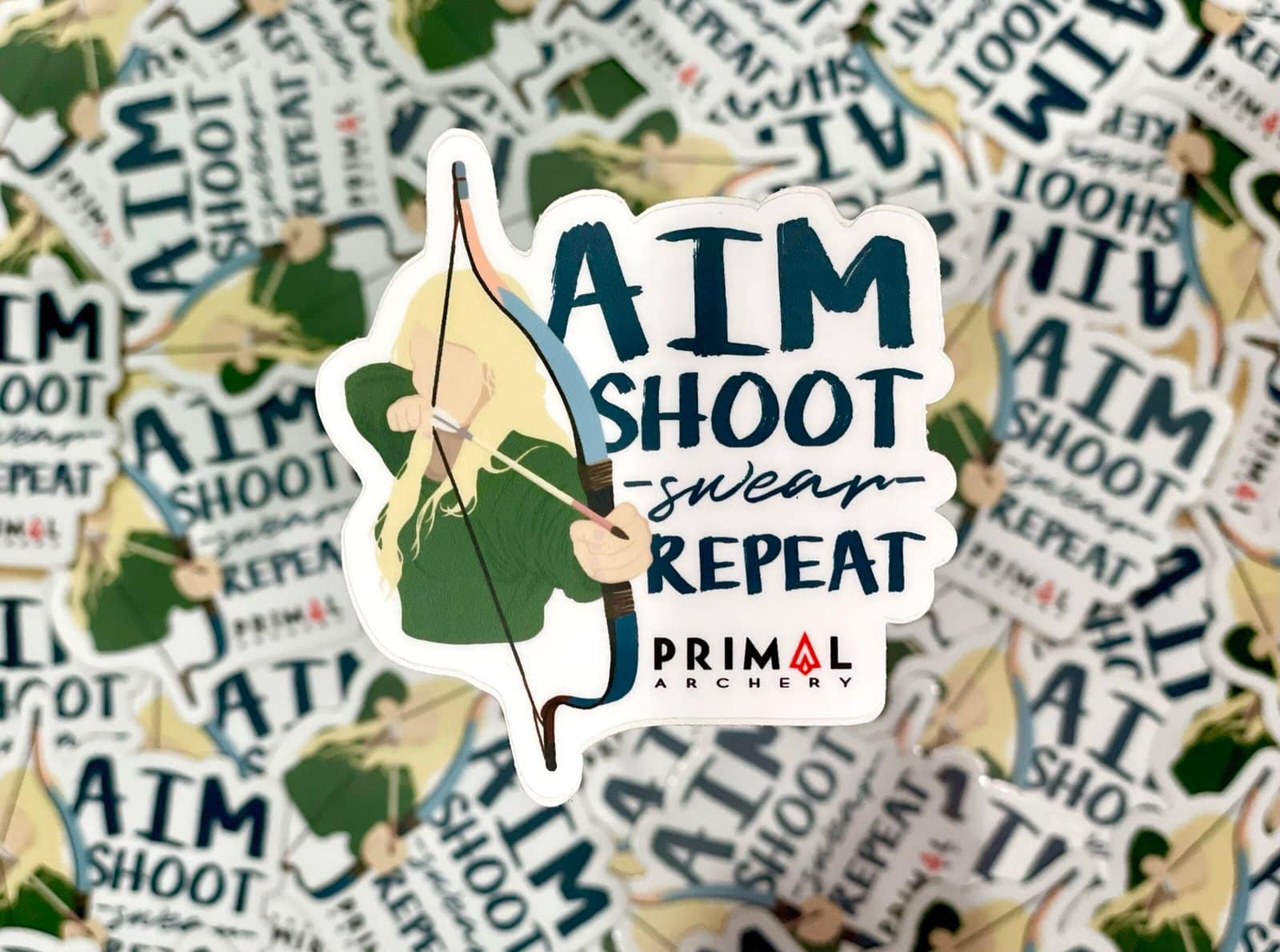 "Aim, Shoot, Swear, Repeat" Stickers - Primal Archery Supplies